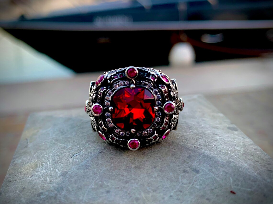 Red Stone Men Ring Engraved Men Ring Jewelry Men Ring Gift - Etsy