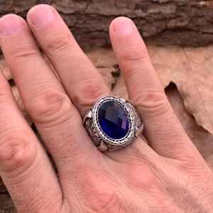 Blue Stones Men Ring, Engraving Rings, Dark Blue Men Ring, Ultramarine ...