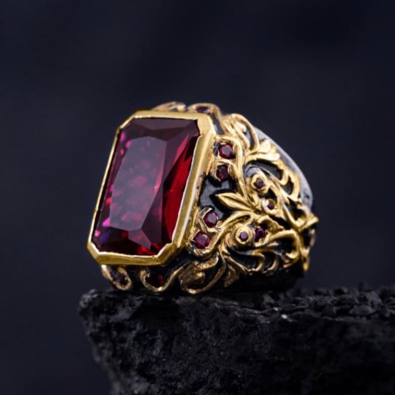 Mens Gold Ring Red Stone - Etsy