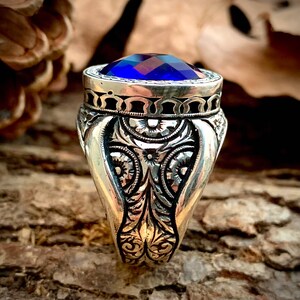 Blue Stones Men Ring, Engraving Rings, Dark Blue Men Ring, Ultramarine ...