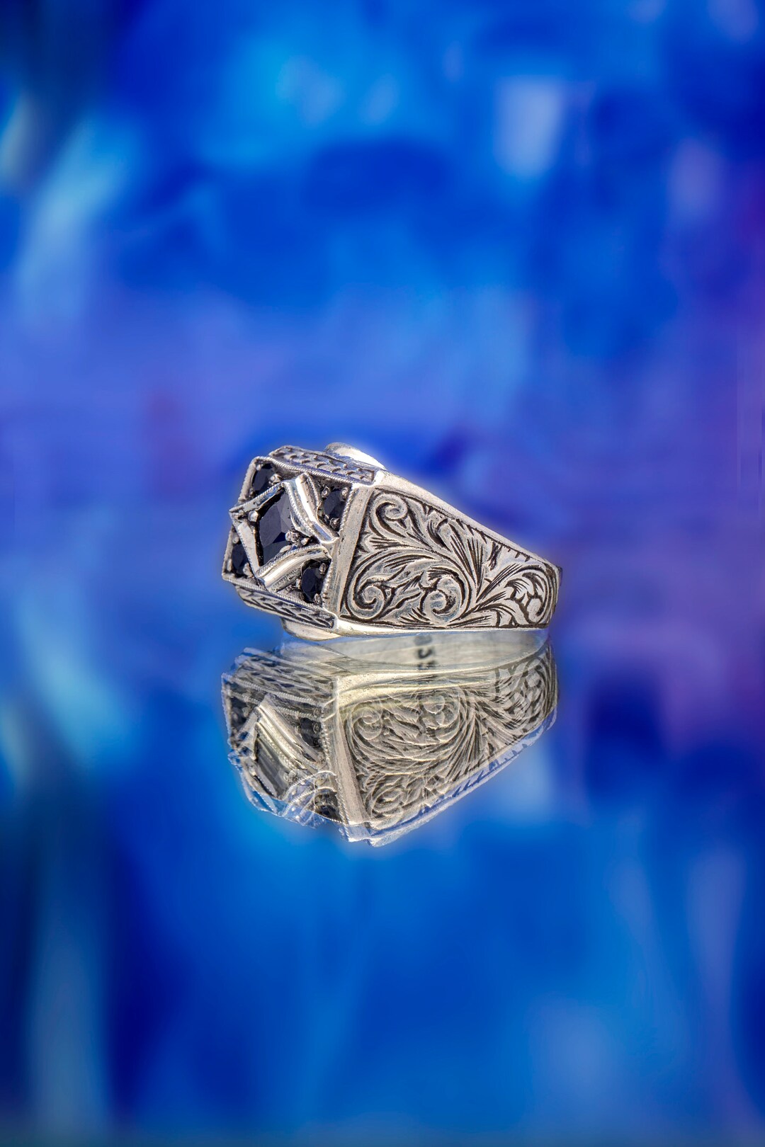 Unique Men's Ring in 925 Sterling Silver, Black Color, Onyx Gemstone ...