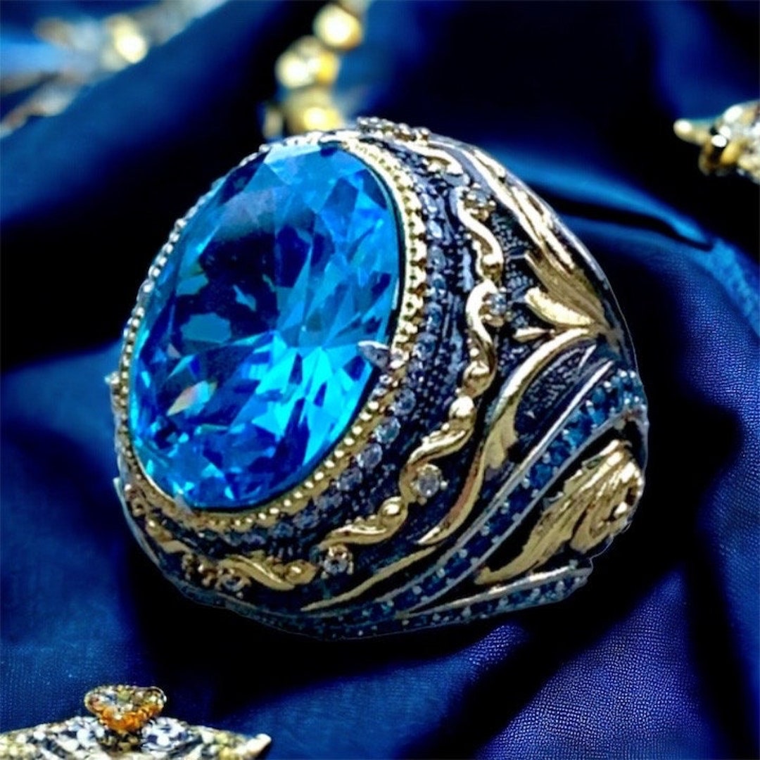Aquamarine Gemstone, Blue Stones, Mens Jewellery, Baroque Ornament Ring ...