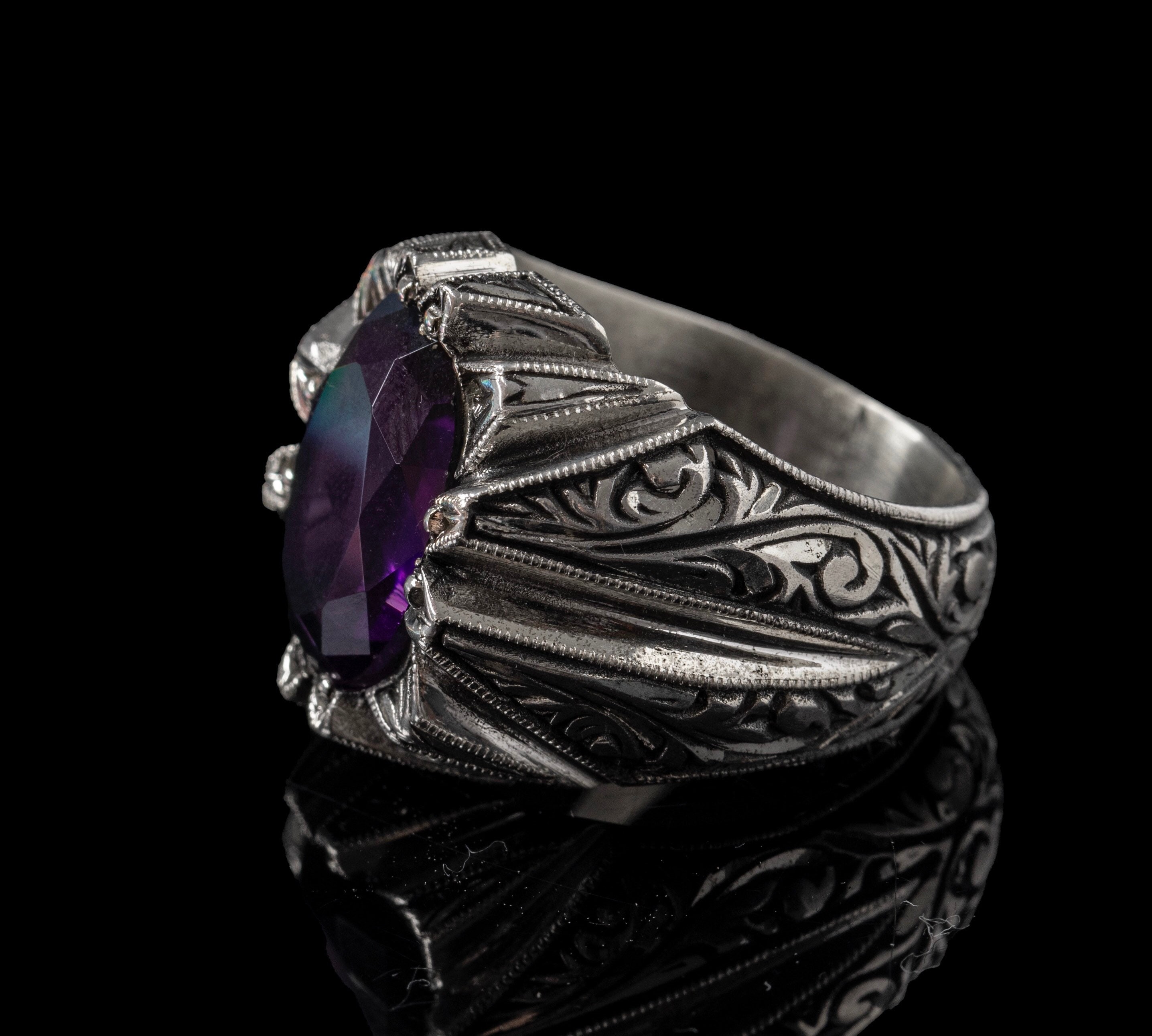 Oval Amethyst Ring, 925 Sterling Silver Ring, Mens Handmade Ring ...