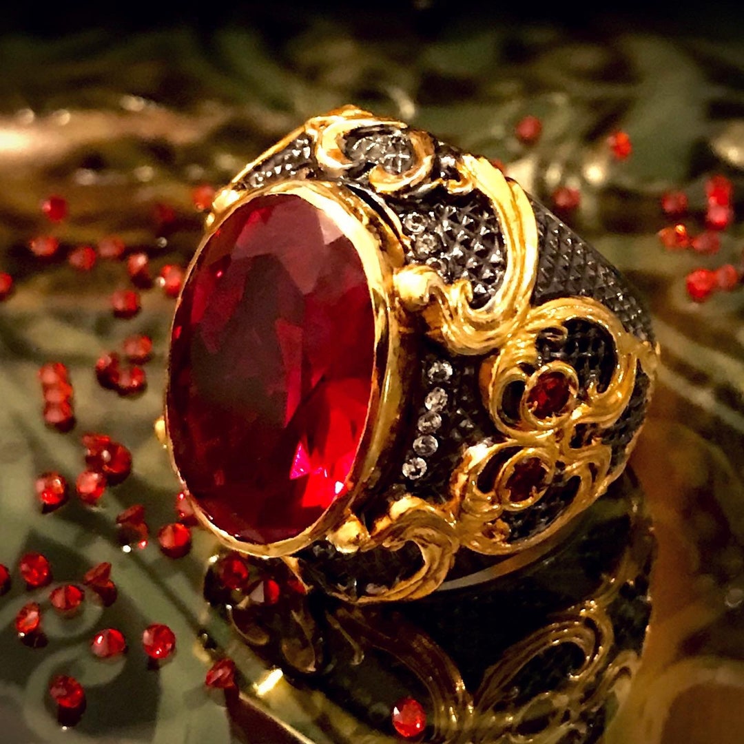 Our Baroque Embroidery Ring. the Perfect Glow of Garnet Stone. 925 ...