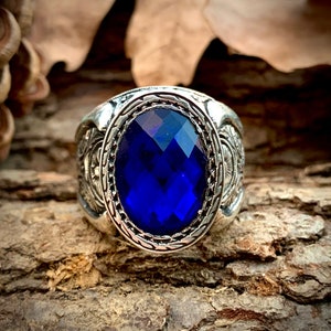 Blue Stones Men Ring, Engraving Rings, Dark Blue Men Ring, Ultramarine ...