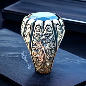 Dark Blue Stones Ring, Engraved Men Rings, Natural Stones Ring, Jewelry ...