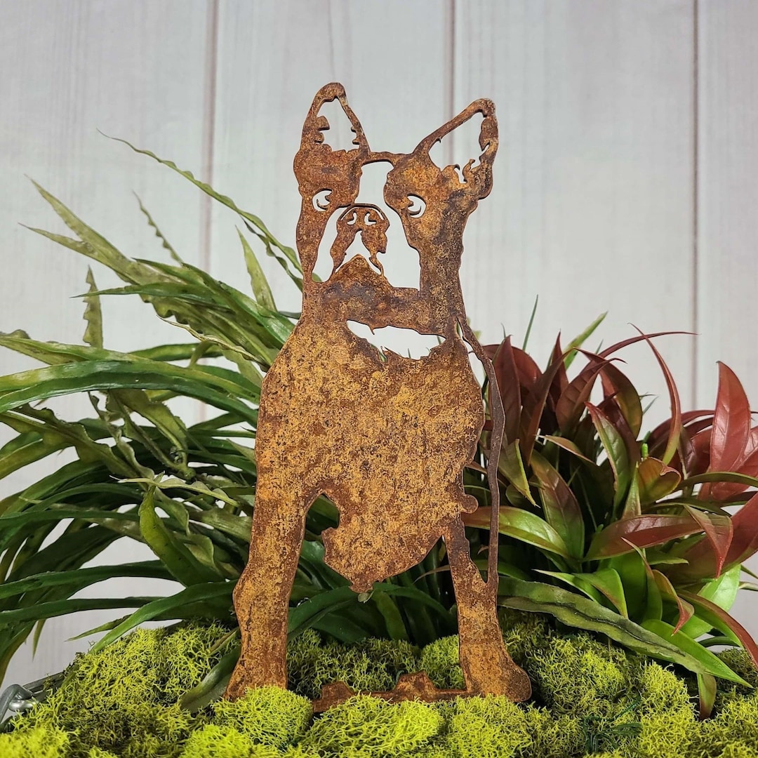 Boston Terrier Corten Steel Dog Silhouette Rust Art Garden - Etsy