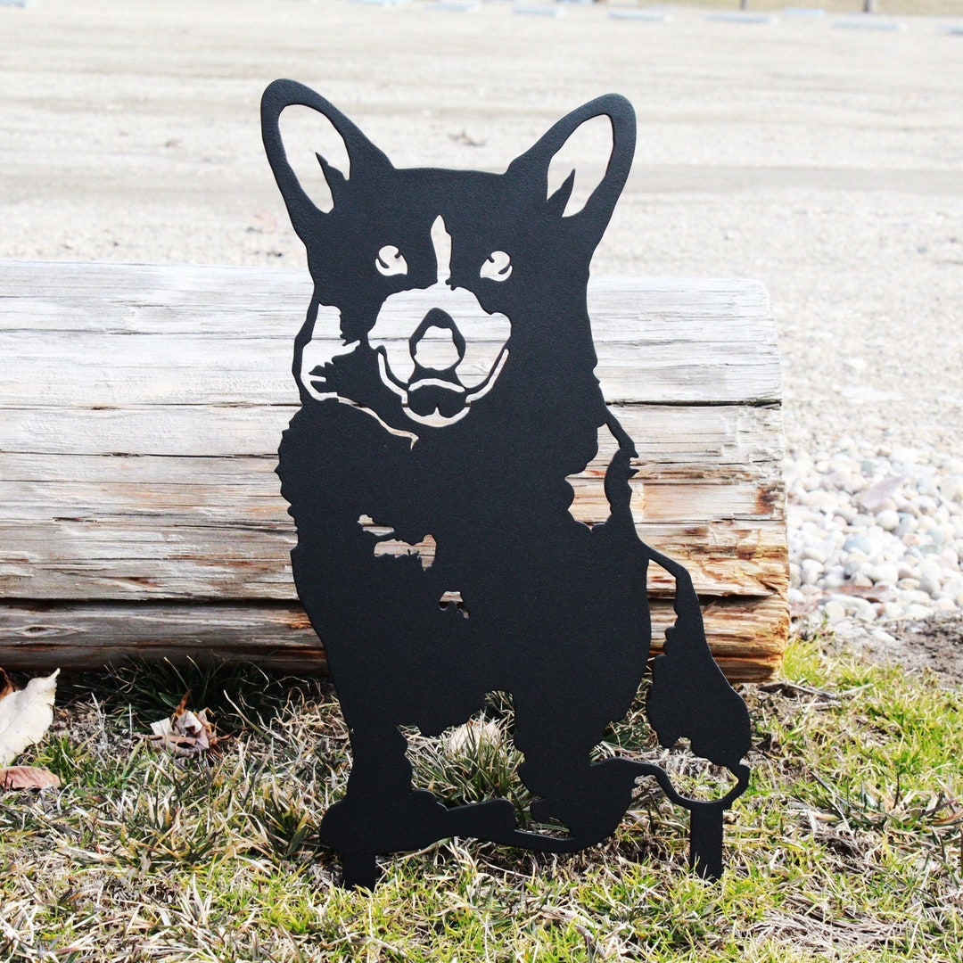 Corgi Black Metal Dog Silhouette | Yard Art | Garden Décor | Pet ...