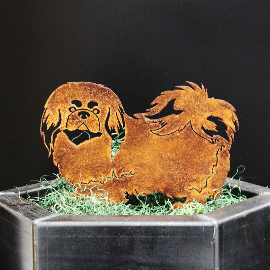 Pekingese Corten Steel Dog Silhouette Rust Art Garden - Etsy