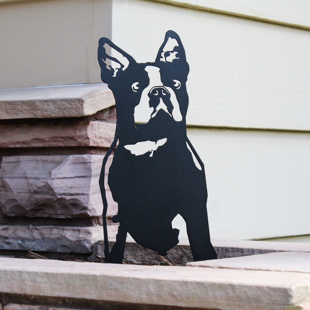 Boston Terrier Black Metal Dog Silhouette Yard Art Garden Décor Pet ...