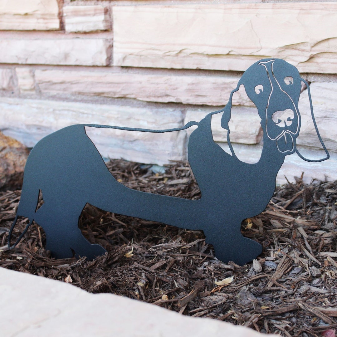 Basset Hound Black Metal Dog Silhouette Yard Art Garden Décor Pet ...