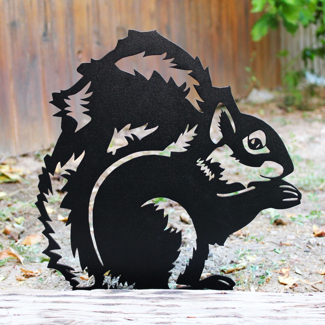 Squirrel Black Metal Animal Silhouette Yard Art Garden Décor Pet ...