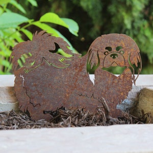 Pekingese Corten Steel Dog Silhouette | Rust Art | Garden Décor | Pet ...