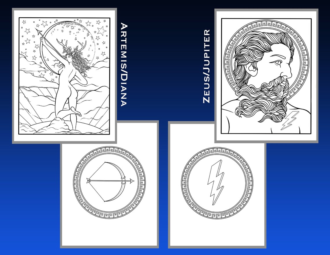 Twelve Greek Gods and Goddesses Coloring Pages Olympian Gods - Etsy