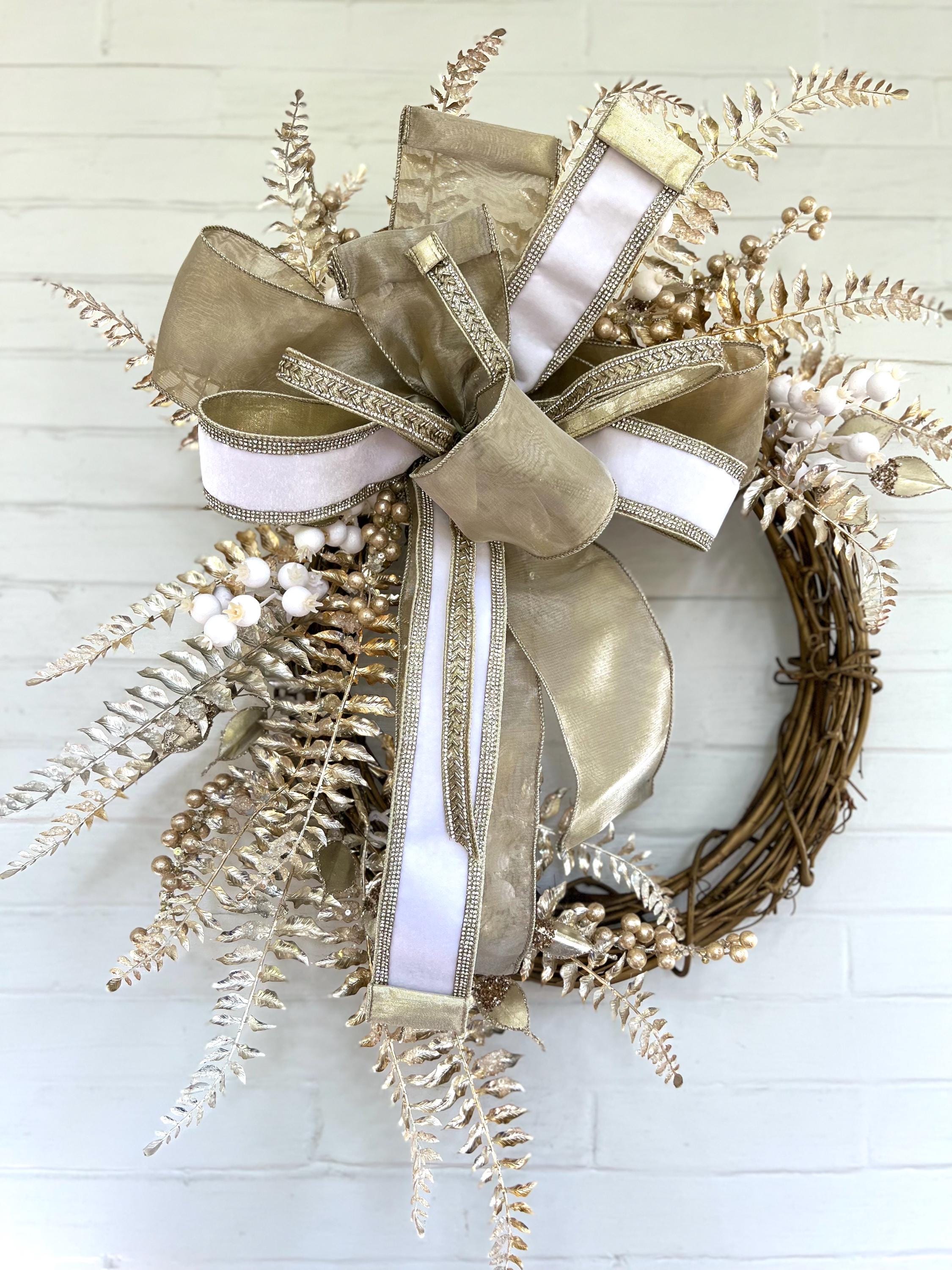 Christmas Gold Wreath, Gold and White Christmas Wreath, Elegant Wreath ...