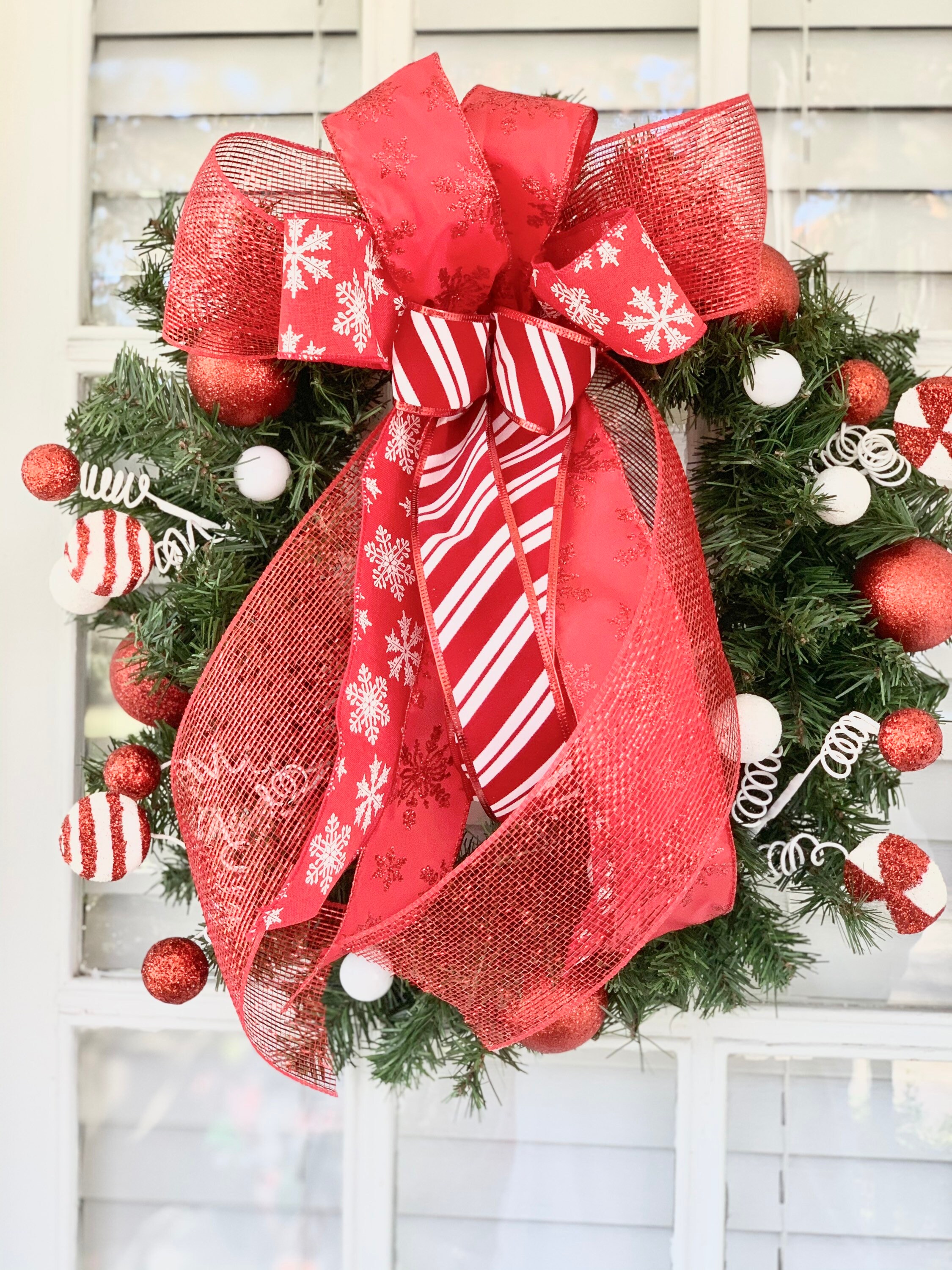 Christmas Wreath Peppermint Wreath Red And White Christmas Etsy