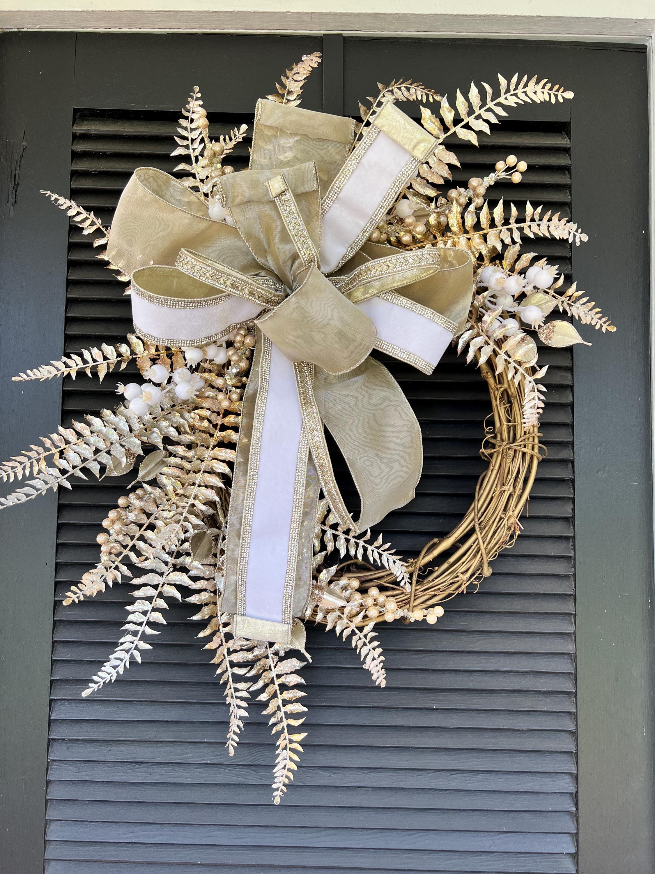 Christmas Gold Wreath, Gold and White Christmas Wreath, Elegant Wreath ...