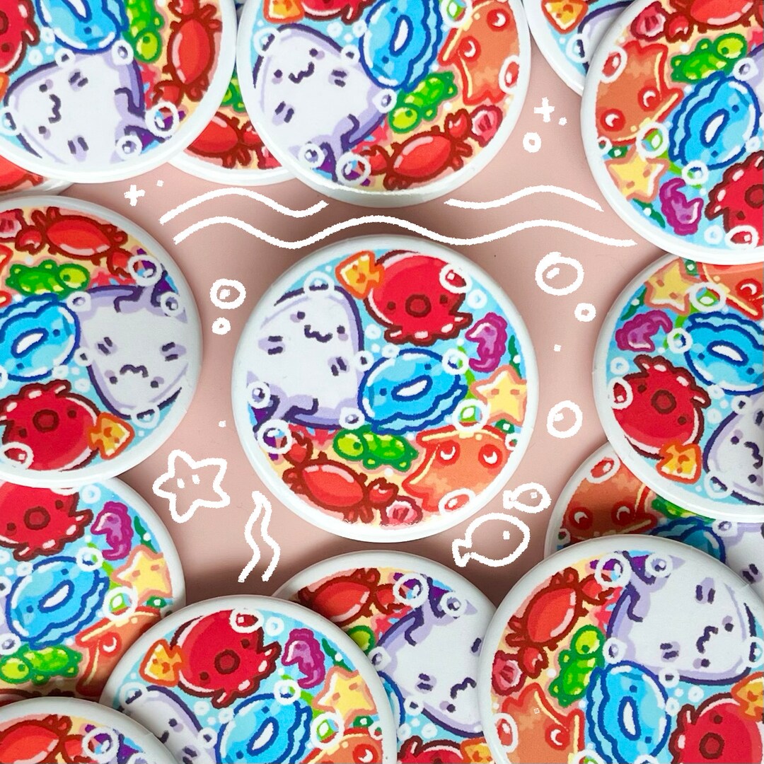 Sea Floor Creatures | Cute Round Button Pin - Etsy