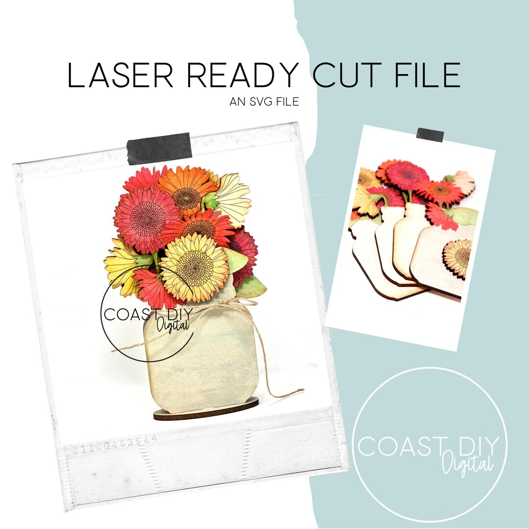 Gerbera Daisy Mason Jar Shelf Sitter SVG Digital File | Glowforge Ready ...