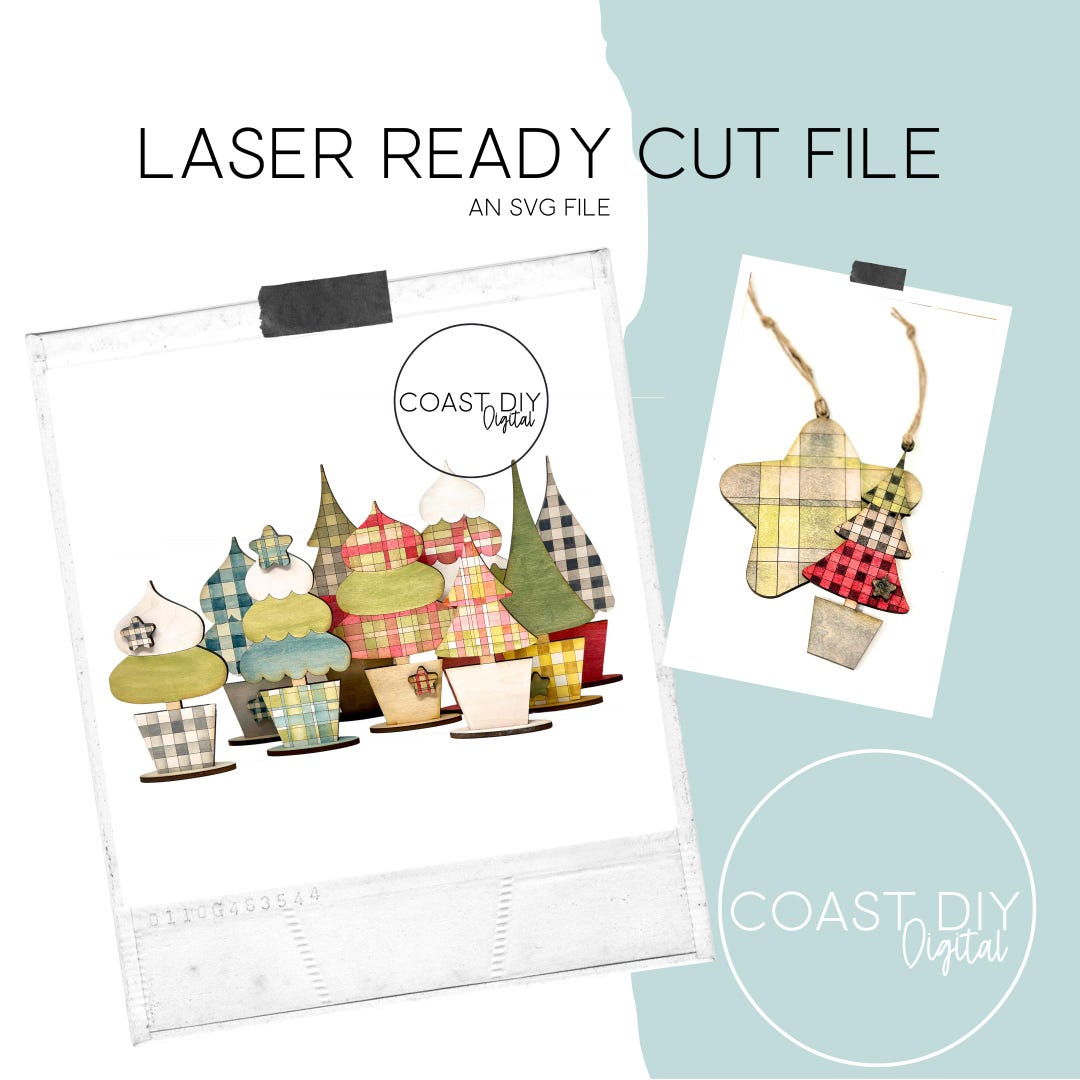 Plaid Christmas Trees Shelf Sitter and Ornament | Glowforge Ready ...