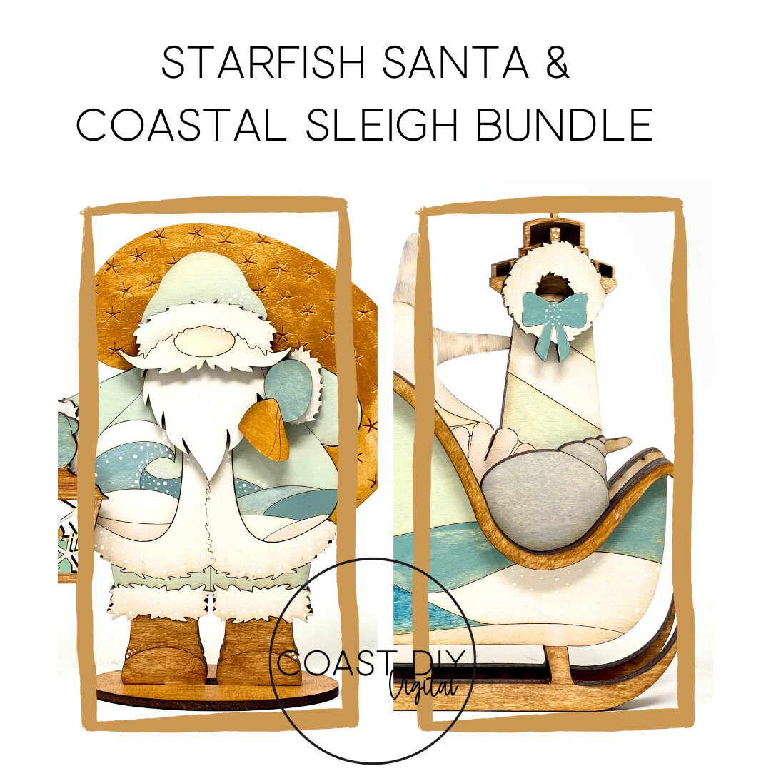Bundle of Coastal Starfish Santa and Sleigh | Glowforge Ready | Laser ...