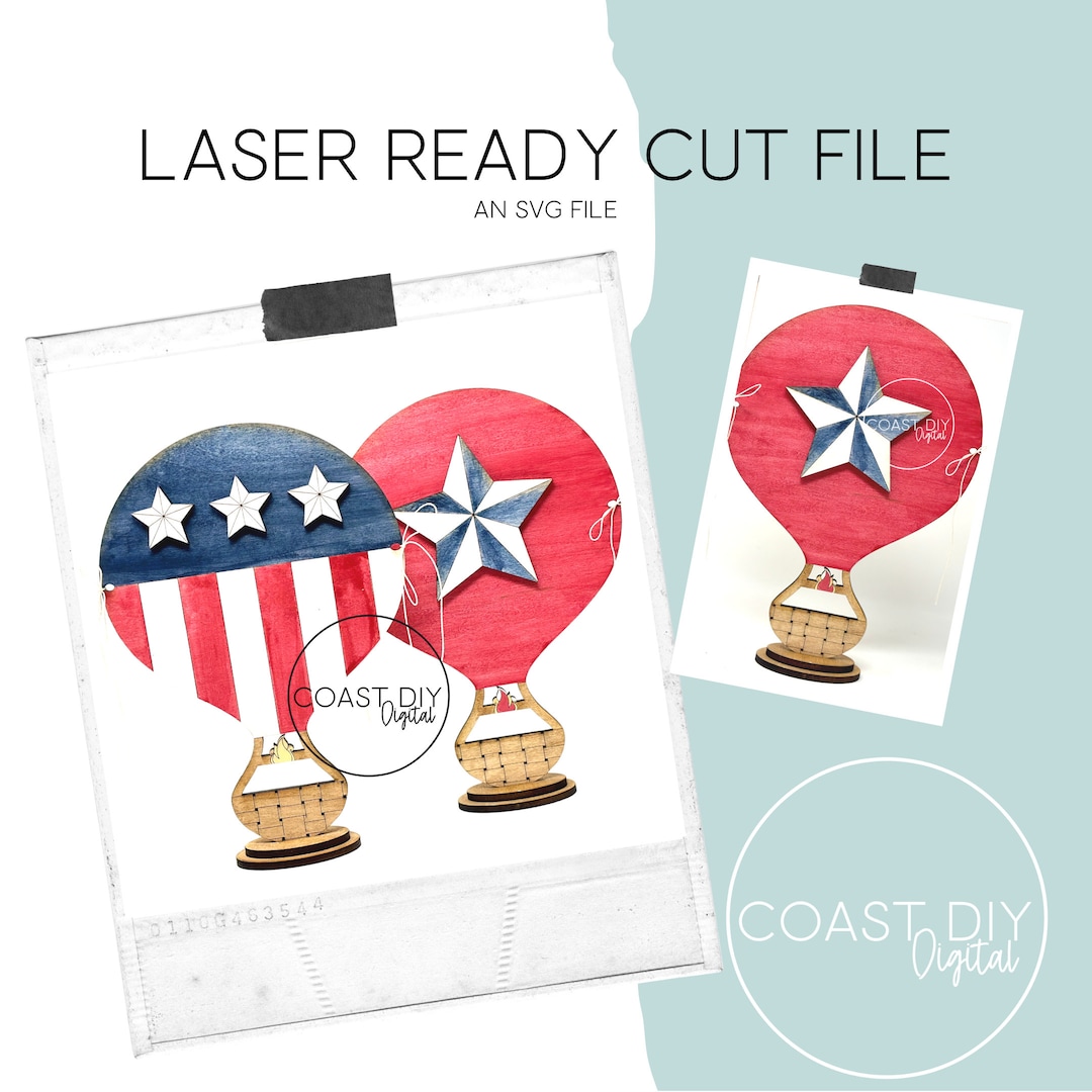 Americana Hot Air Balloon SVG Digital File | Glowforge Ready | Laser - Etsy