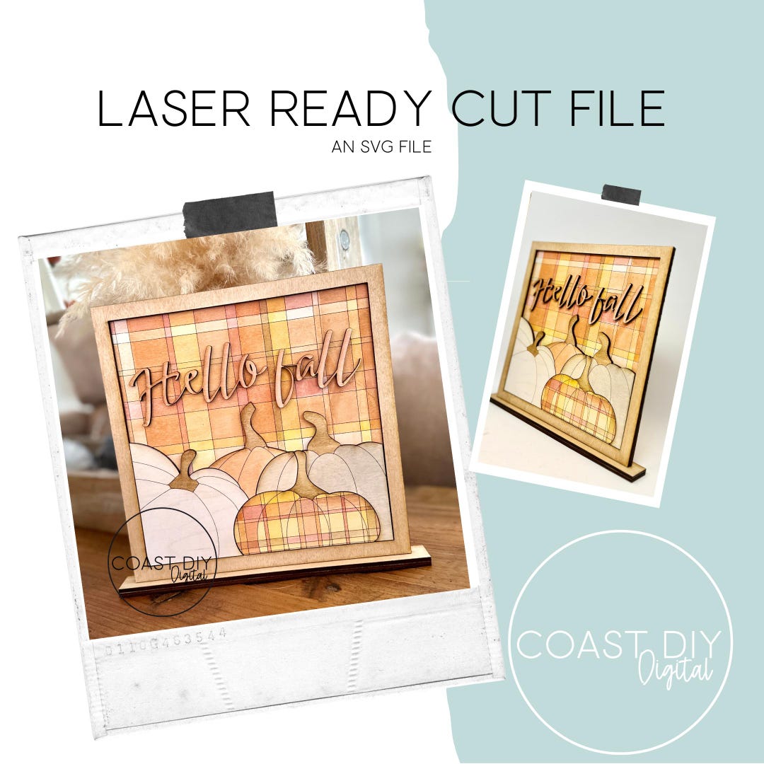 Hello Fall Plaid Frame | Autumn | Laser File | Glowforge Ready | Fall ...