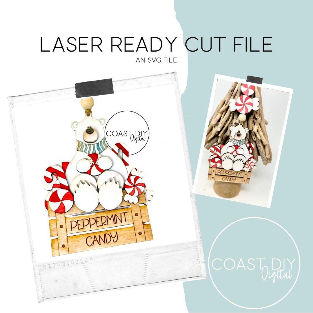 Polar Bear Peppermint Candy Crate Ornament Laser Cut File|svg|glowforge ...