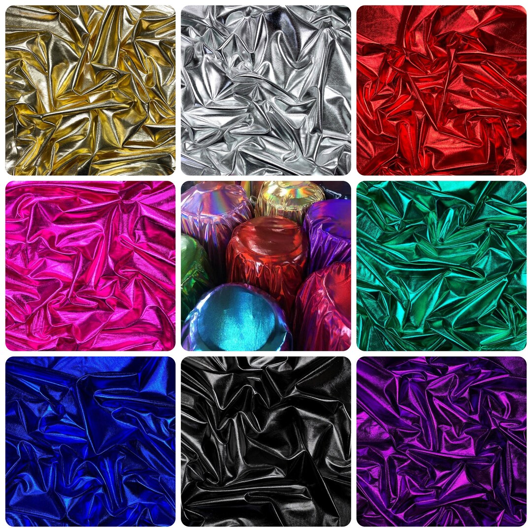 Metallic Lycra Fabric Jersey Foil Four Way Stretch Knit Fabric Stretch ...