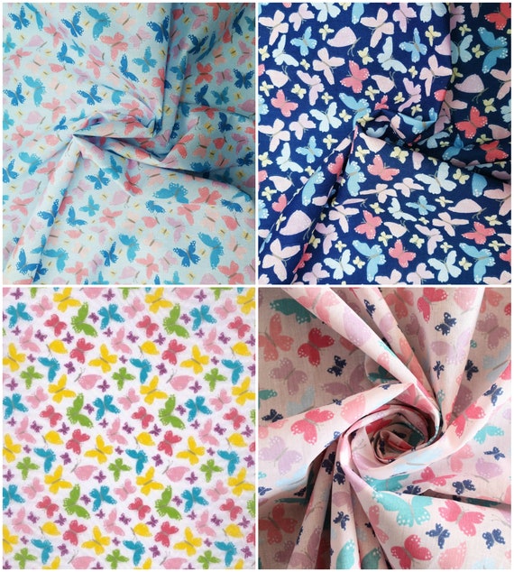 Multicoloured Butterflies Printed Poly Cotton Fabric | Etsy