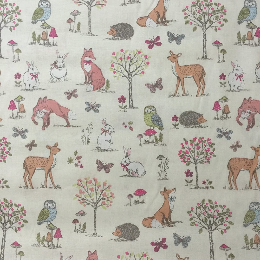 100% Cotton Fabric Animal Duck Egg and Cream Colour High Quality ...