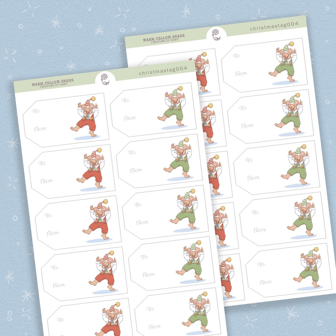 Christmas Gift Tag Stickers Pack of 20 Cute Funny Elf, Mice, Mouse ...