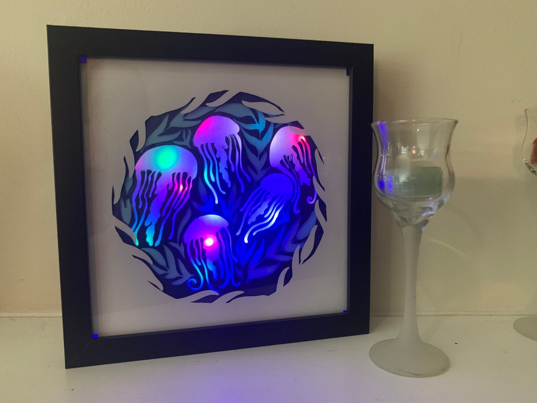 Jellyfish LED Shadow Box: Ocean Life Home Decor (8” X 8”) - Etsy