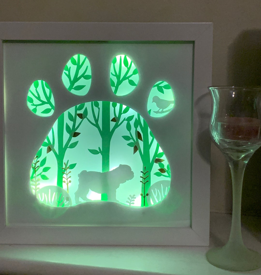 English Bulldog Lighted Shadow Box: Paw Print Home Decor - Etsy