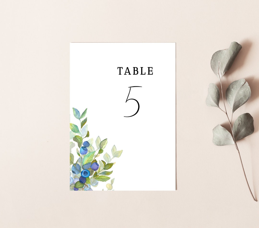 Leanna Wedding Table Numbers Printable, Blueberry Table Number, Rustic ...