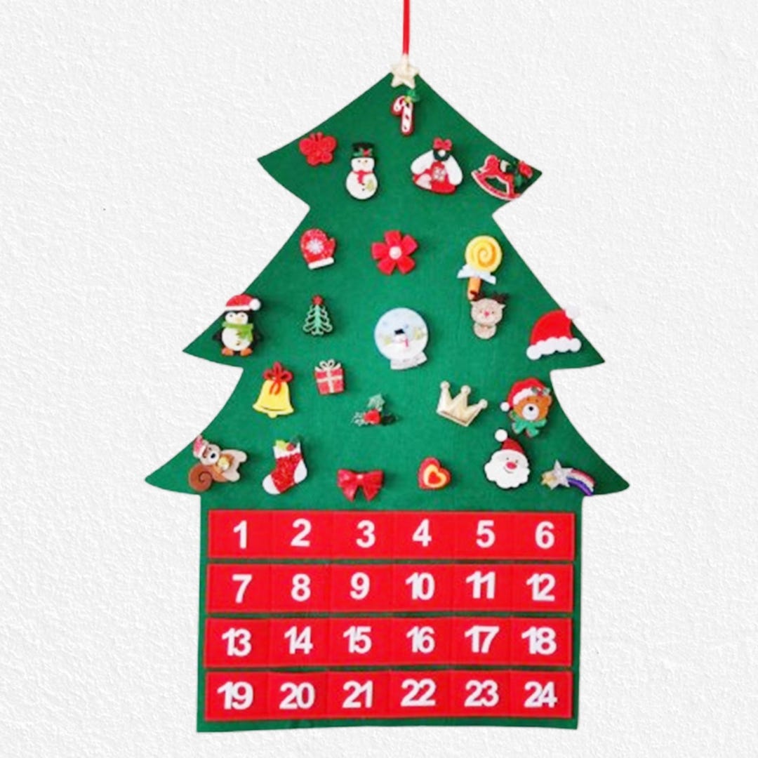 Personalized Felt Christmas Tree Advent Calendar Wall Hanging – 24 ...