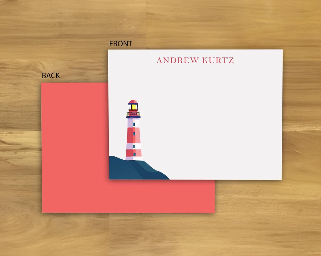 Custom Lighthouse Notecards, Personalized Coastal Stationery, Nautical ...