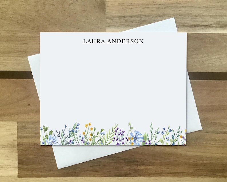 Personalized Floral Note Cards, Botanical A2 Flat Stationery Set ...
