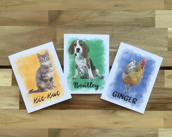 Custom Pet Notecards Custom Dog Portrait Illustration Cards | Etsy