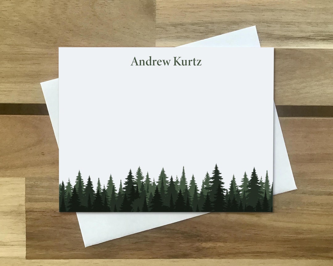 Personalized Forest Notecard Set, Custom Name Pine Tree Stationery ...