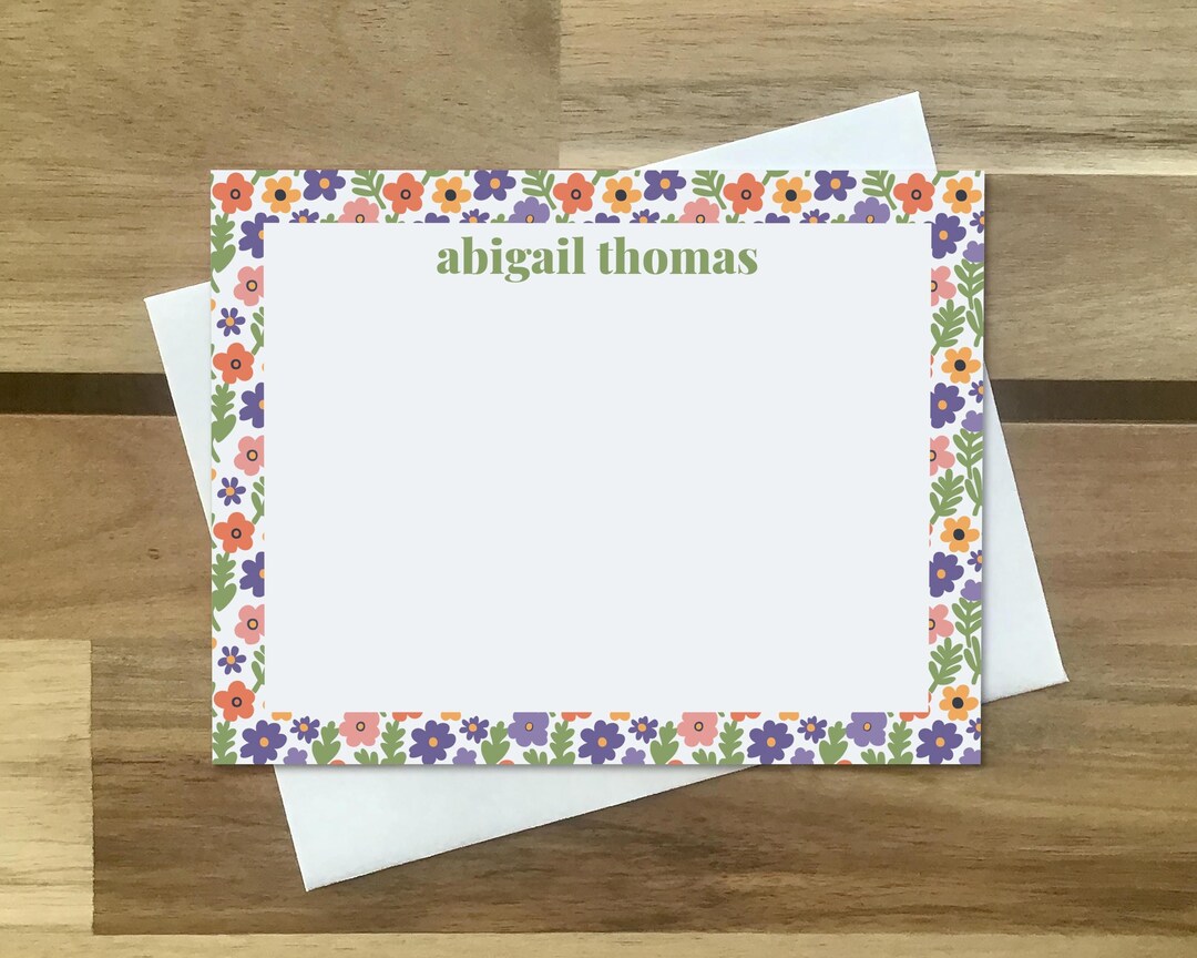 Custom Flower Notecards, Fun Floral Stationery, Personalized Note Set ...