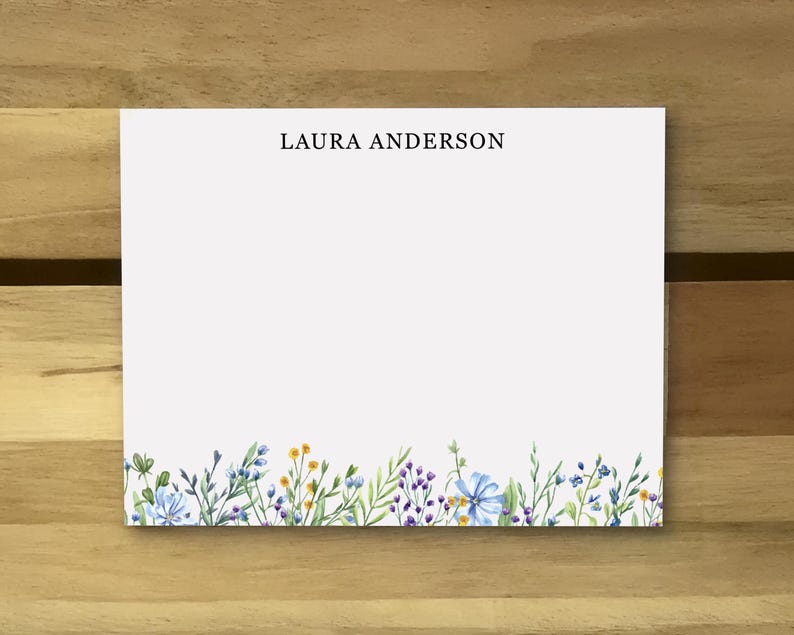 Personalized Floral Note Cards, Botanical A2 Flat Stationery Set ...
