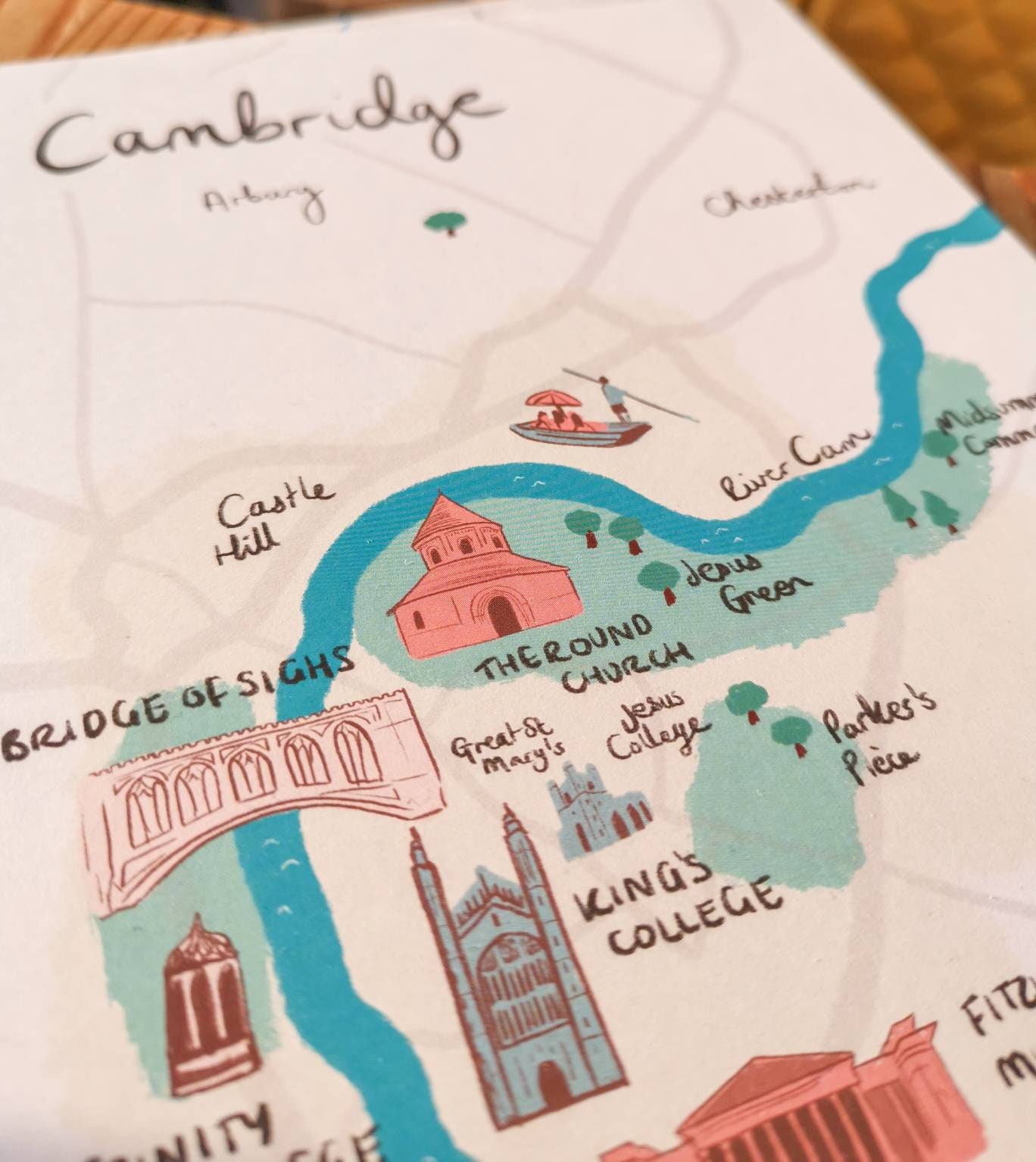 Cambridge Illustrated Map, Kings College, River Cam - Etsy UK