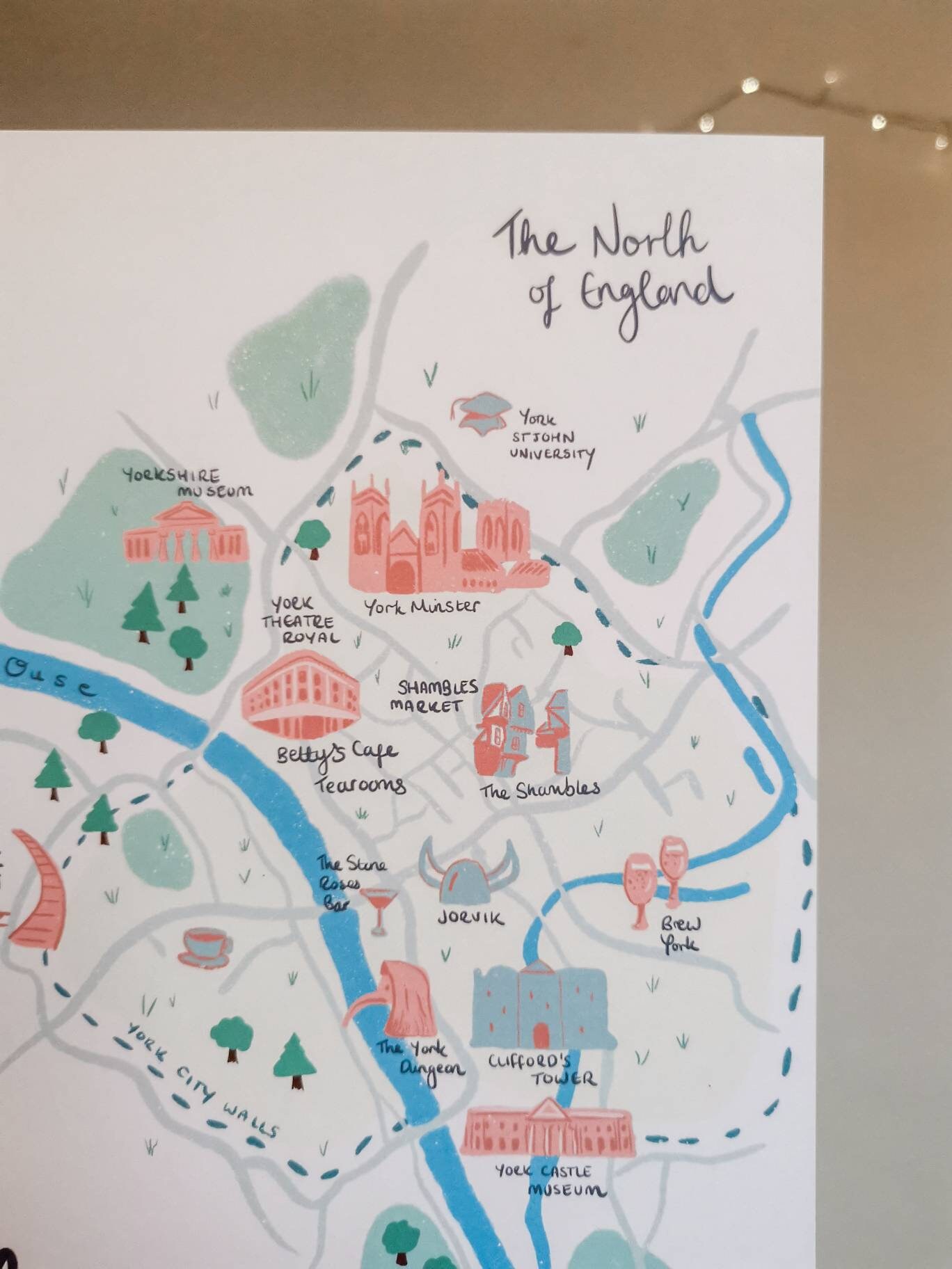 York Illustrated Map, Yorkshire, the North of England - Etsy UK
