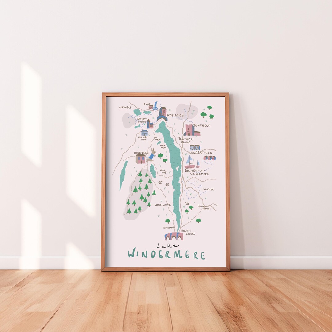 Lake Windermere, the Lake District, Illustrated Map - Etsy UK