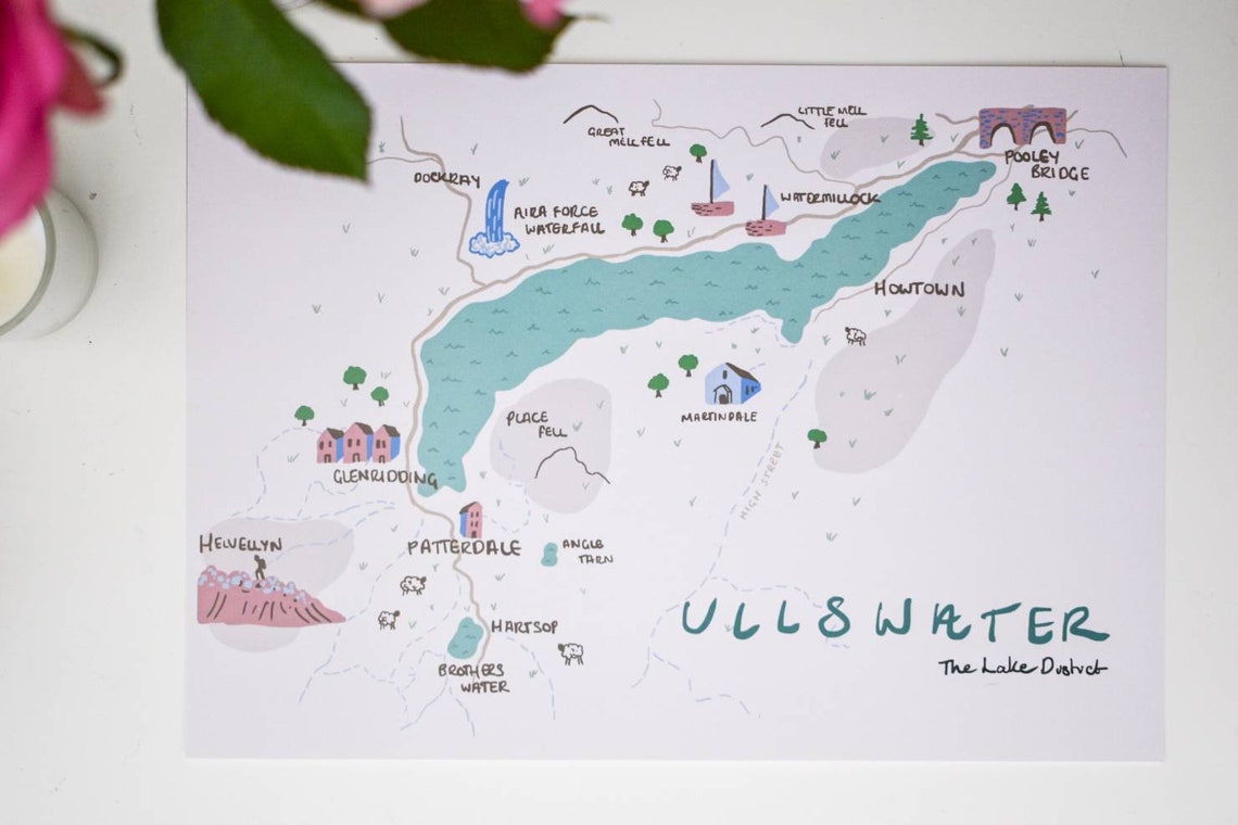 Ullswater the Lake District Illustrated Map - Etsy