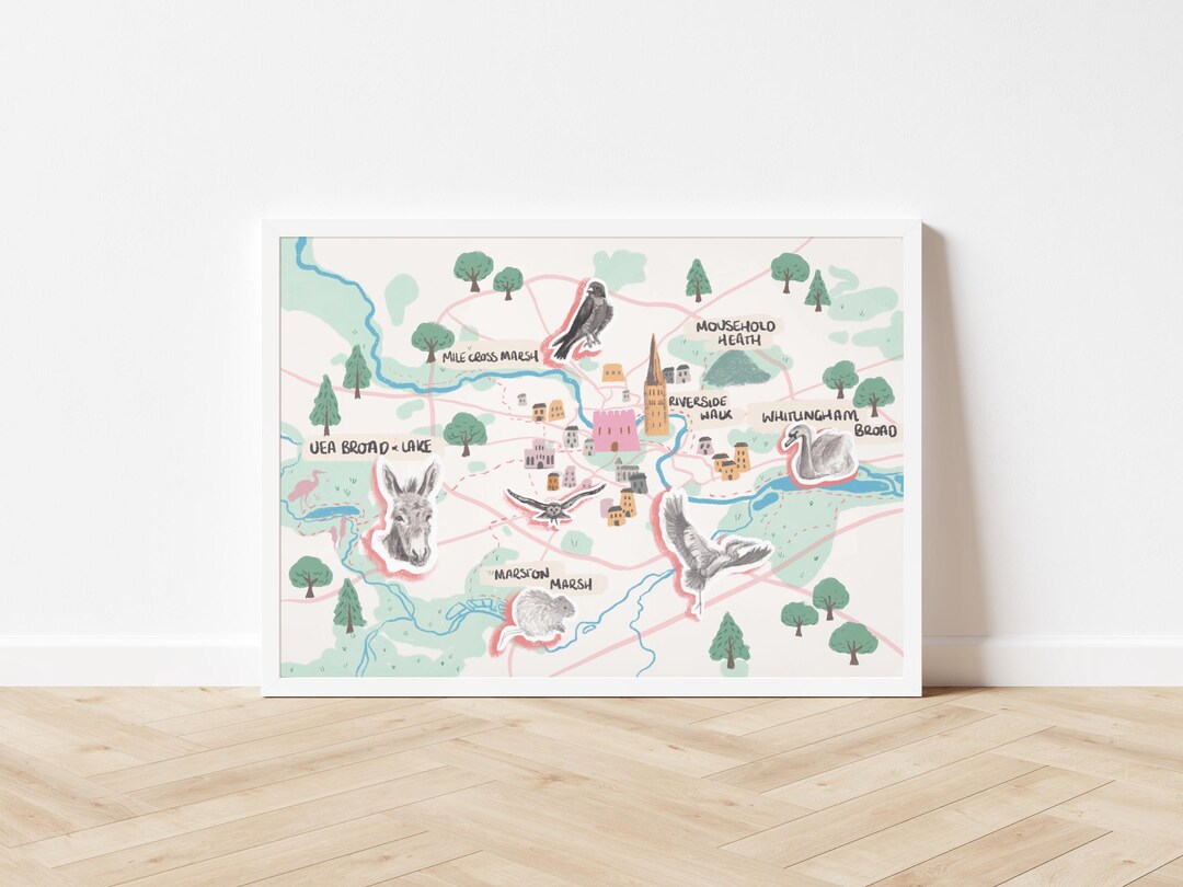 Norwich Illustrated Map (green Spaces in Norwich) - Mousehold Heath ...