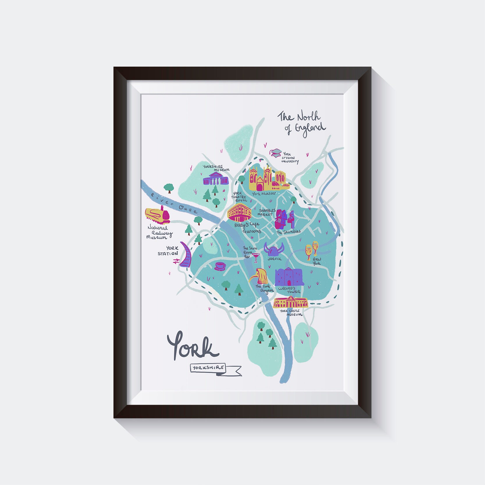 York Illustrated Map, Yorkshire, the North of England - Etsy UK