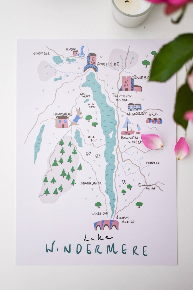Lake Windermere, the Lake District, Illustrated Map - Etsy UK
