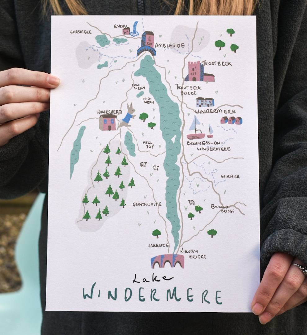 Lake Windermere, the Lake District, Illustrated Map - Etsy UK
